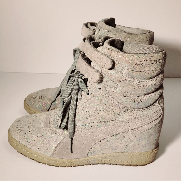 Puma | Shoes | Puma Sky Hi Top Wedge Iri Suede Wedge Sneakers | Poshmark